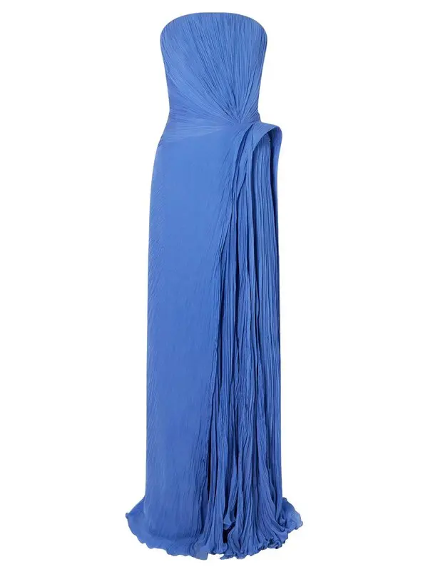 MARMAR HALIM Strapless Plissé Gown - Blue