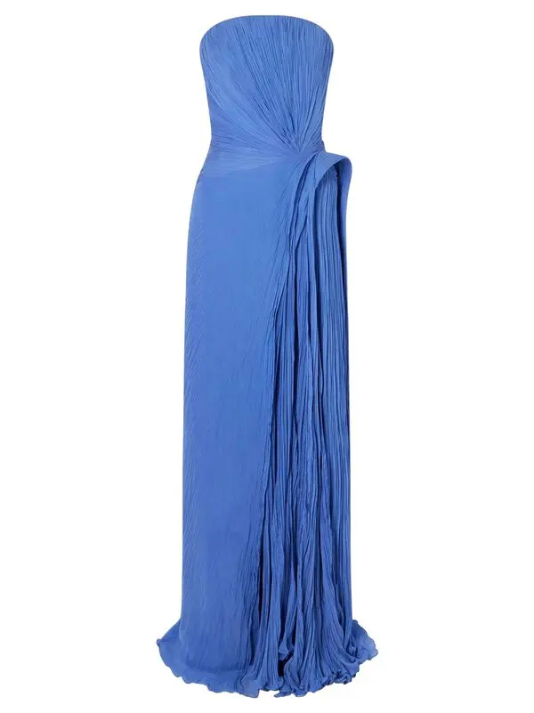 MARMAR HALIM Strapless Plissé Gown - Light Blue