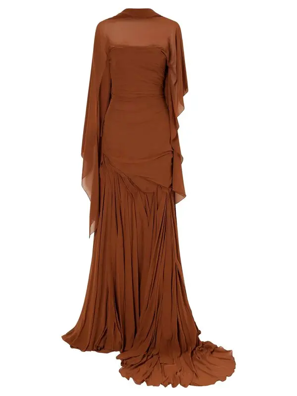 MARMAR HALIM Scarf-detailed Georgette Gown - Copper