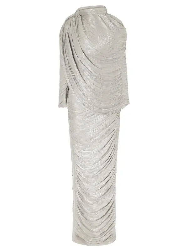 MARMAR HALIM Cape-effect Plissé Crepe De Chine Gown - Silver