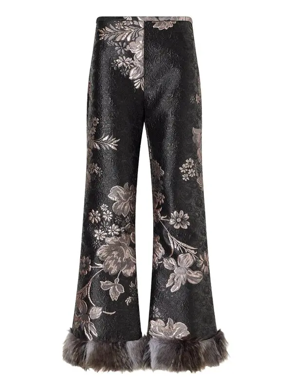 Anna Sui Plush-trimmed Arcadia Brocade Flared Pants - Multi