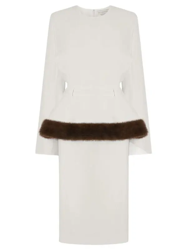 Stella McCartney Plush-trimmed Crepe Midi Dress - Neutrals