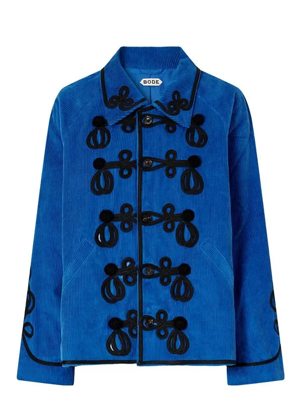 BODE Stagecoach Embellished Embroidered Cotton-corduroy Jacket - Blue