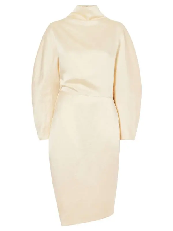 Khaite Harlin Draped Satin Ramie-blend Midi Dress - Ivory