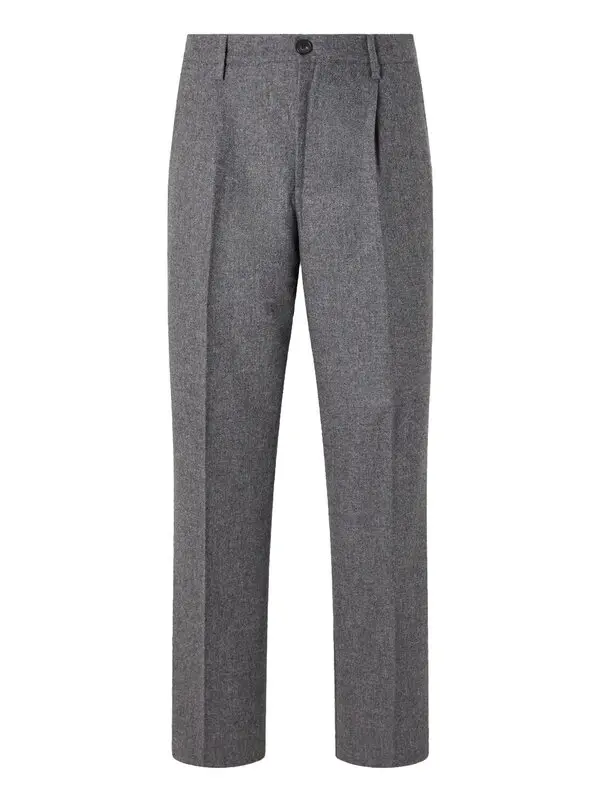 Portuguese Flannel Terroir Straight-leg Pleated Wool-twill Trousers - Gray