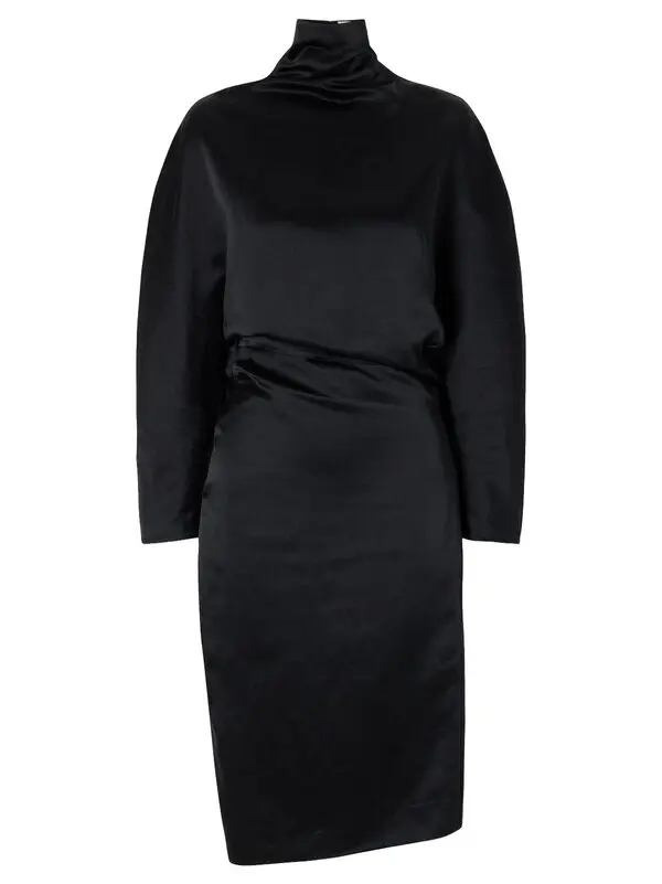 Khaite Harlin Draped Ramie-blend Satin Knee-length Dress - Black