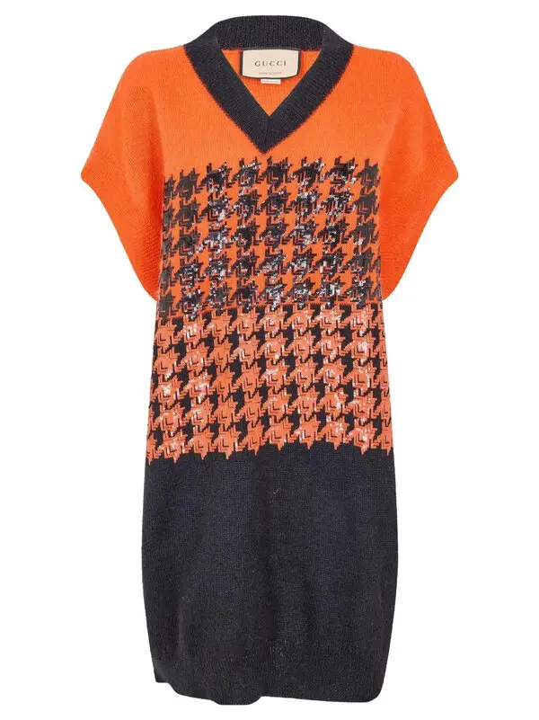 Gucci Colorblock Houndstooth Sequin Knit Mini Dress - No