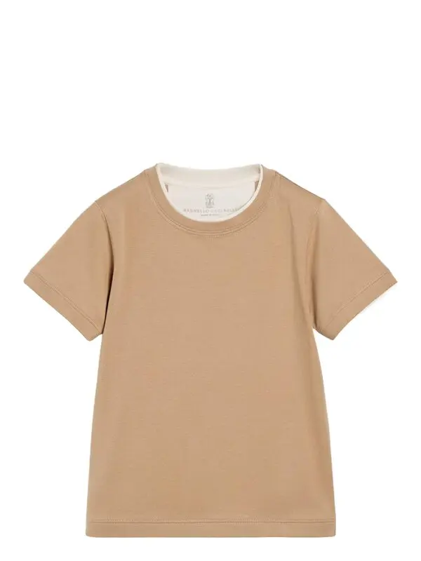 Brunello Cucinelli Cotton Jersey T-shirt With Faux-layering - Camel