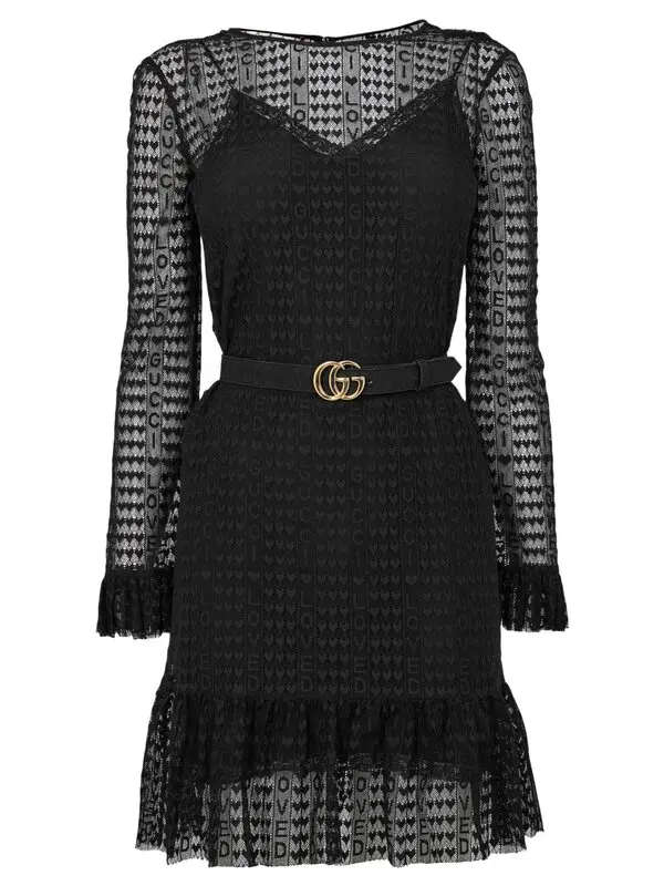Gucci Jacquardmesh Longsleeve Mini Dress - Black