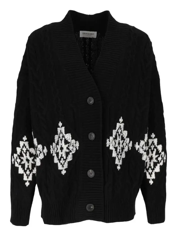 ERMANNO FIRENZE Ribbed V-neck Knit Top - Black