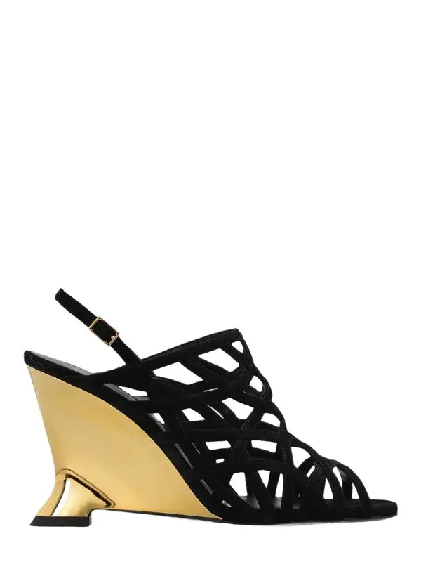 Balmain Cutout Wedge Heeled Sandals - Black