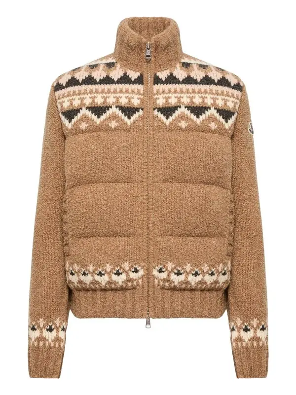 Moncler Fair Isle Zip-up Cardigan - Light Brown