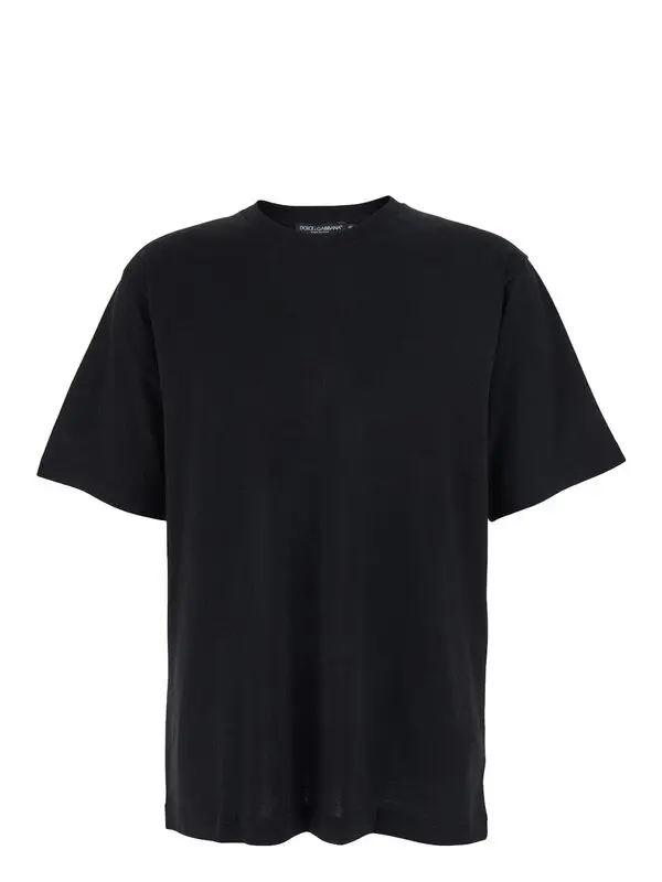 Dolce & Gabbana Crew Neck T-shirt With Back Logo Patch In Cotton - Black