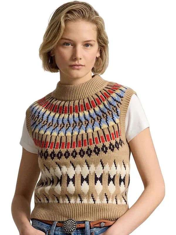 Ralph Lauren Geo-motif Wool-cashmere Mockneck - Camel Multi