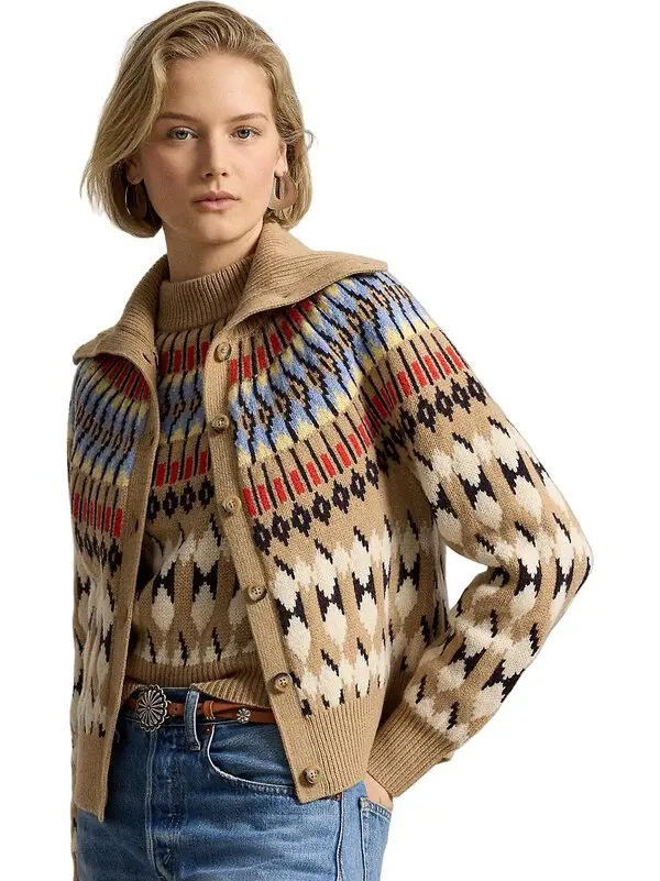 Ralph Lauren Geo-motif Wool-cashmere Cardigan - Camel Multi