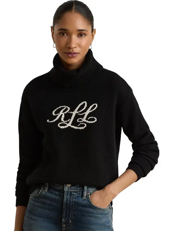 Ralph Lauren Logo Cashmere Turtleneck Sweater - Black