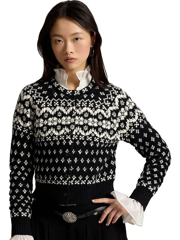 Ralph Lauren Fair Isle Wool-blend Cardigan - Black/cream