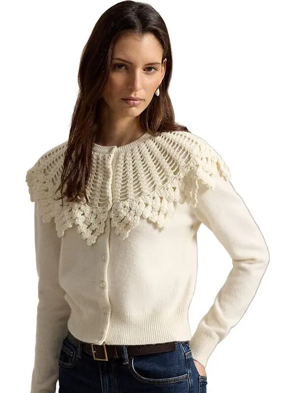 Ralph Lauren Crochet-yoke Wool-alpaca Cardigan - Authentic Cream