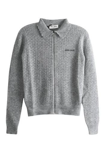 Miu Miu Silk Pizzo Cardigan - Grigio