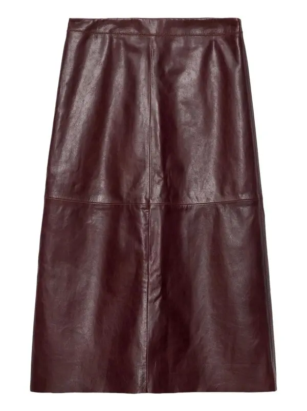 ALLSAINTS Olivia Leather Midi Skirt - Red