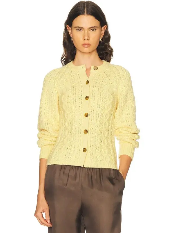 Guest In Residence Cable Sculpted Cardigan In Yellow - Butter
