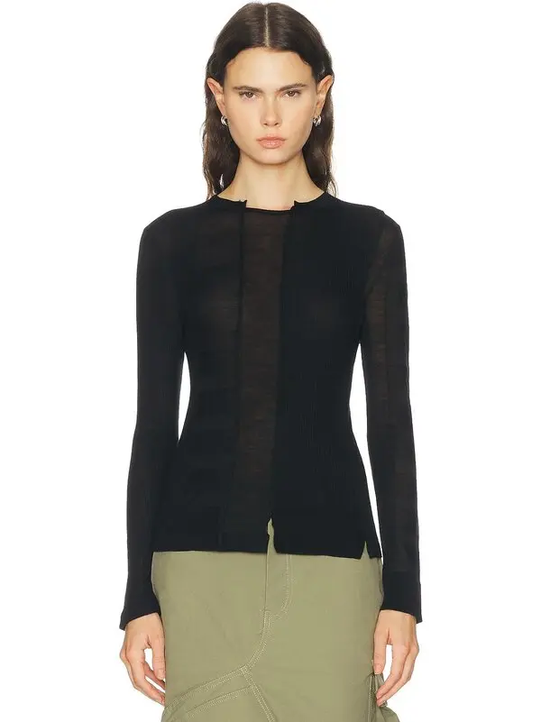 Marc Jacobs Sheer Paneled Knit Long Sleeve Top - Black
