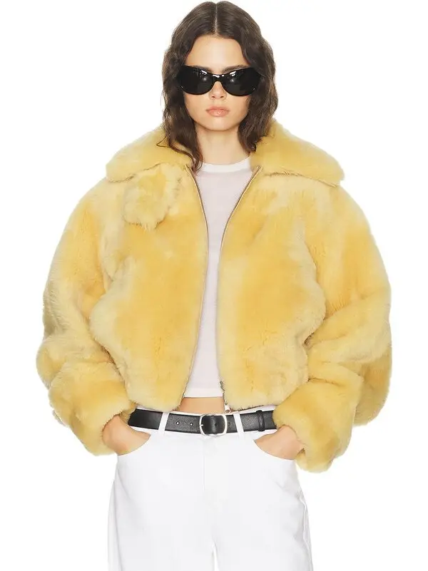Helmut Lang Shearling Bomber Jacket In Yellow - Cornsilk