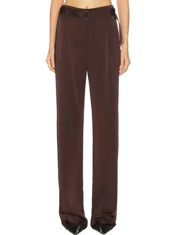Lapointe Lightweight Satin High Waisted Belted Pant In Brown - Chocolate