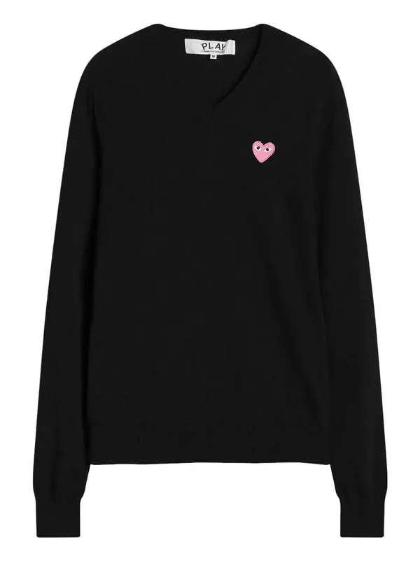Play Comme Des Garcon Pink Heart V Neck Jumper - Black