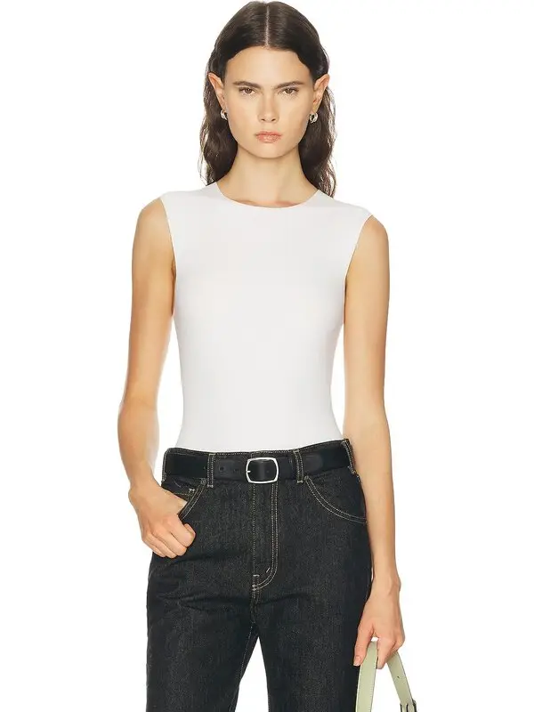 JIL SANDER Sleeveless Bodysuit Top In White - Optic White