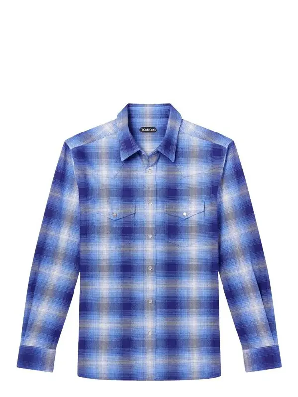 TOM FORD Slim-fit Checked Cotton-flannel Shirt - Navy