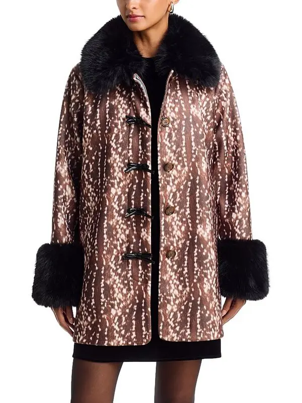 Aqua X Nicky Hilton Faux Fur Trim Bow Detail Jacket Exclusive - Brown Multi