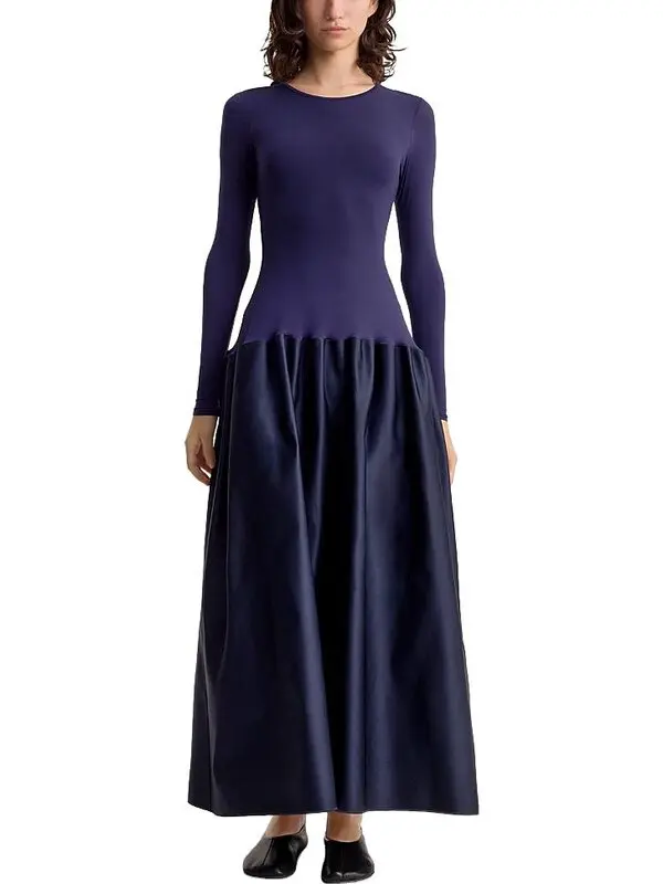 FFORME Catrin Mixed Media Flared Dress - Blue