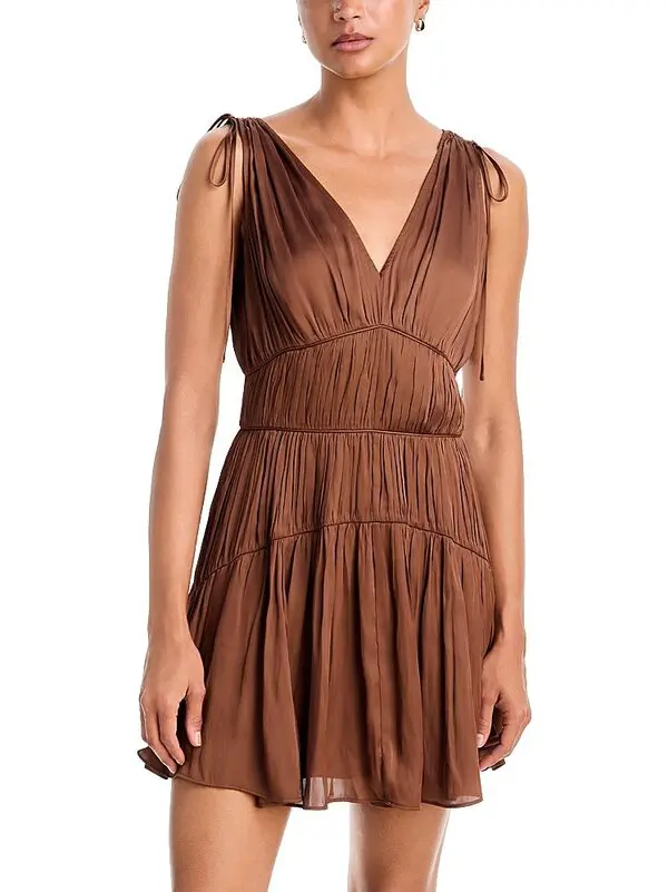 Paige Otis Shirred Satin Mini Dress - Cognac