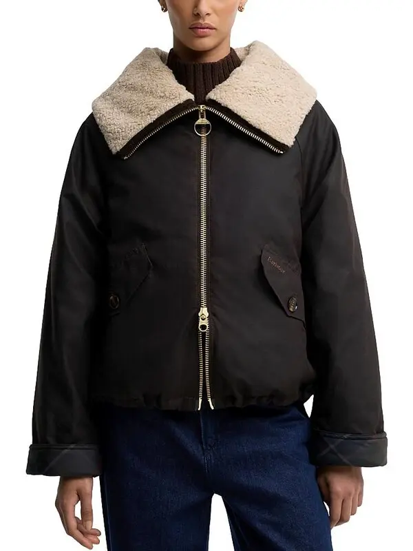 Barbour Mary Faux Fur Collar Waxed Cotton Jacket - Rustic/shadow Classic