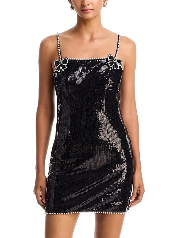 Aqua Sequinned Beaded Mini Dress Exclusive - Black