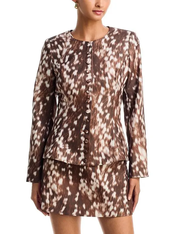 Aqua Crewneck Peplum Hem Jacket Exclusive - Brown Multi