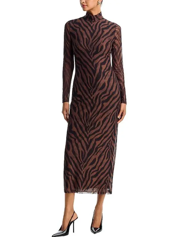 Aqua Mesh Mock Neck Maxi Dress Exclusive - Brown Multi
