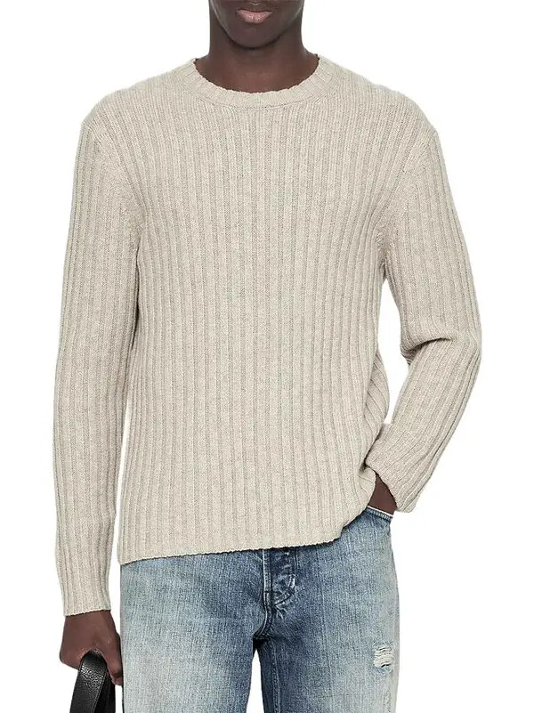 ALLSAINTS Liev Wool Blend Knit Stripe Crewneck Sweater - Feather Grey
