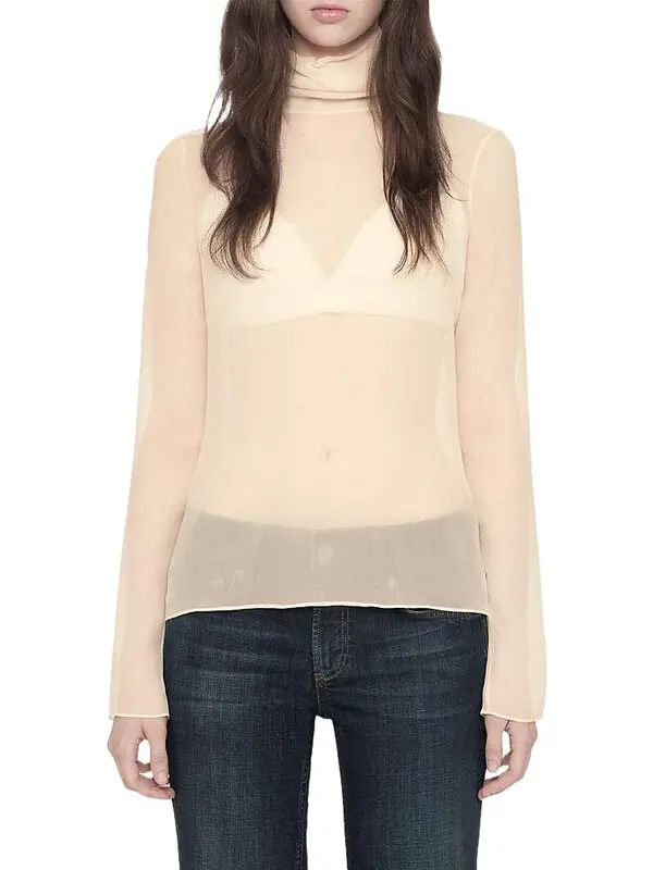 ALLSAINTS Kumi Silk Turtleneck Top - Ecru White