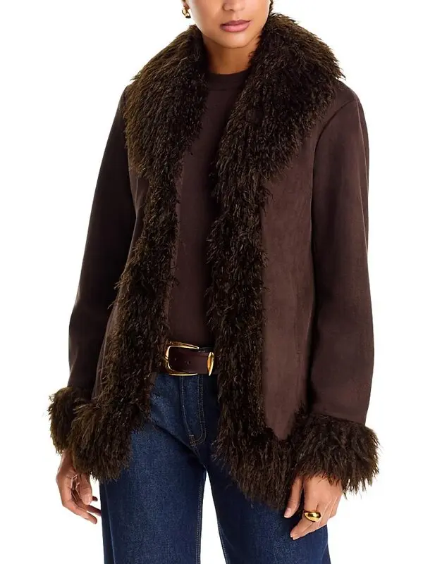 Love Token Natalia Faux Shearling Coat - Brown