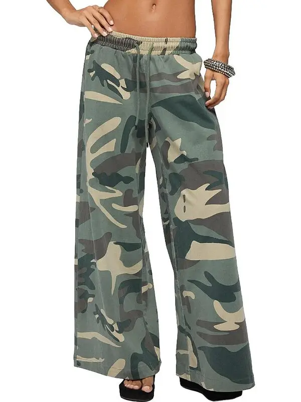 EDIKTED Allen Camo Wide Leg Sweatpants - Olive