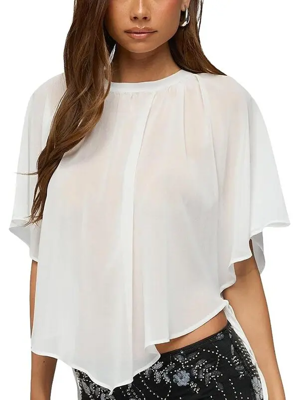 EDIKTED Sable Flowy Asymmetric Chiffon Top - White