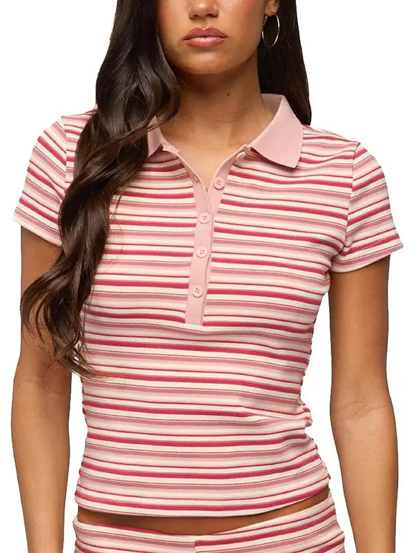 EDIKTED Noelia Striped Polo Top - Pink