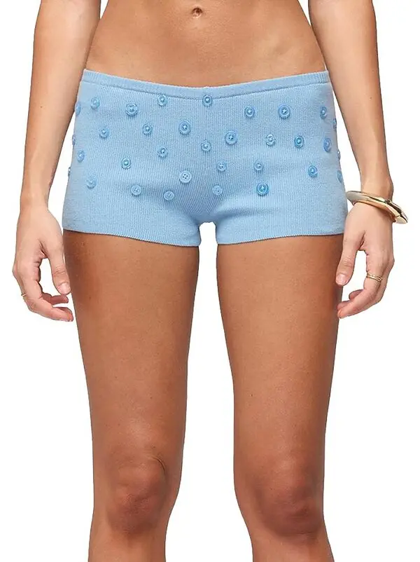 EDIKTED Nataly Button Knit Shorts - Light-blue
