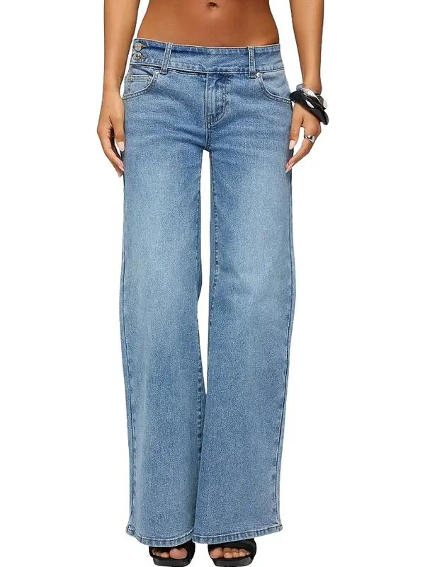 EDIKTED Dale Low Rise Straight Leg Stretchy Jeans - Light-blue-washed