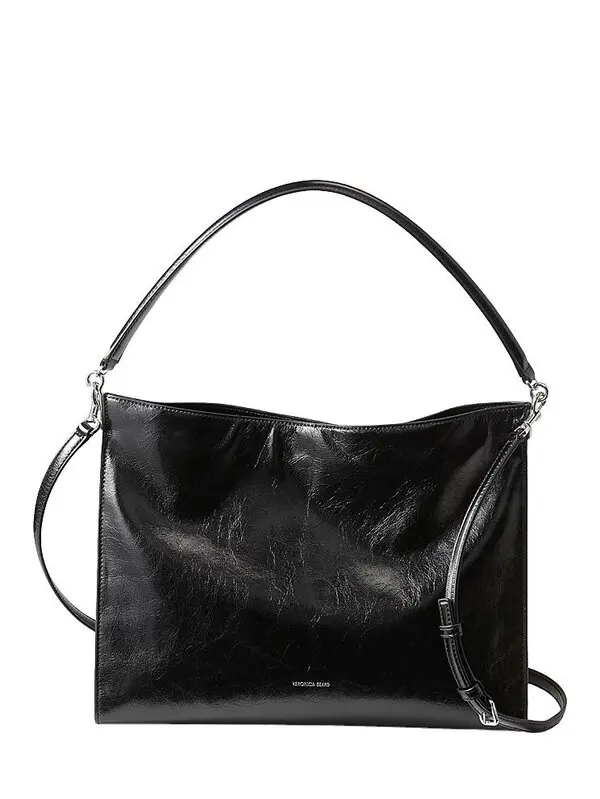 Veronica Beard Crinkle Leather Shoulder Bag - Black