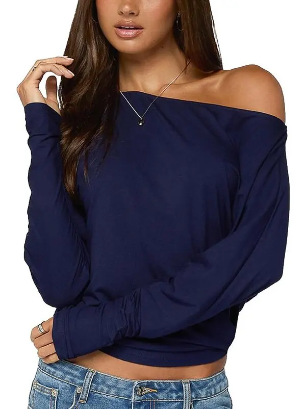 EDIKTED Pazzy Off Shoulder Top - Navy