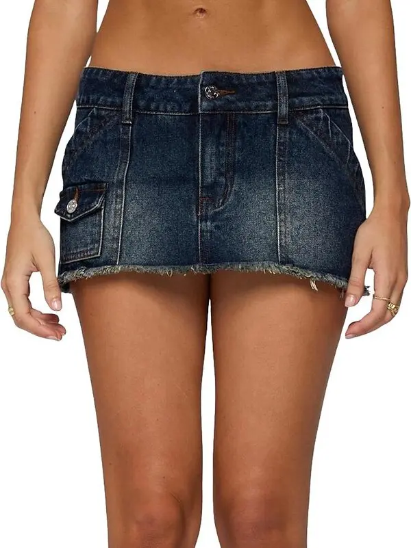 EDIKTED Adania Denim Mini Skort - Medium-blue