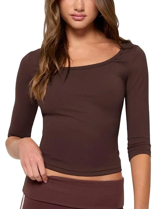 EDIKTED Desi Scoop Neck Three-quarter Sleeve Top - Brown